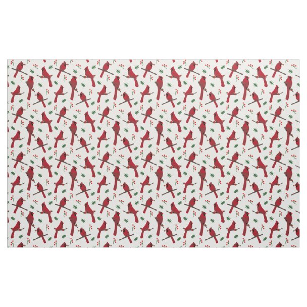 Cute Cardinal Christmas Fabric | Zazzle.com