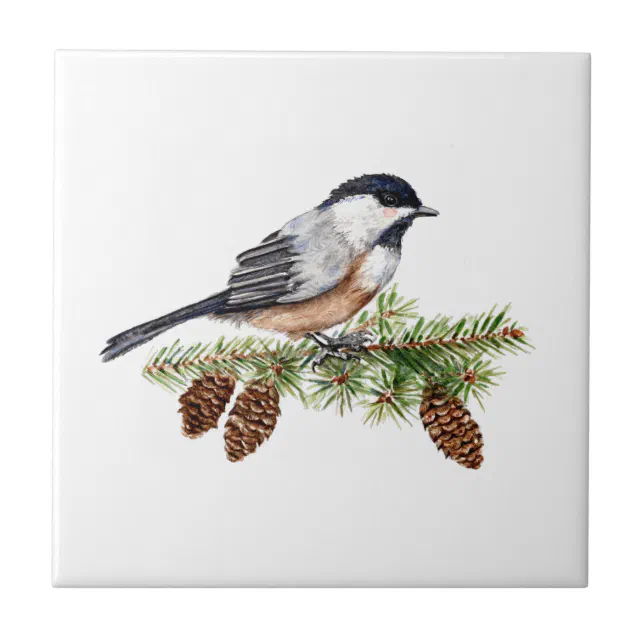 Winter Chickadee Ceramic Tile | Zazzle