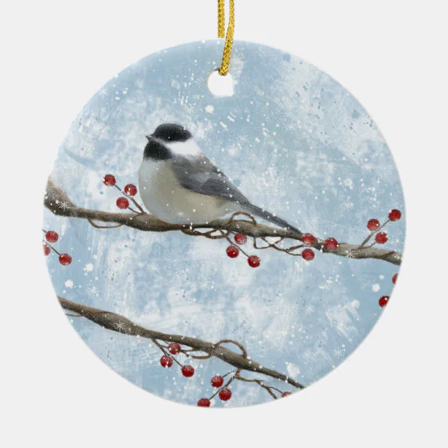 Winter Chickadee Ornament | Zazzle