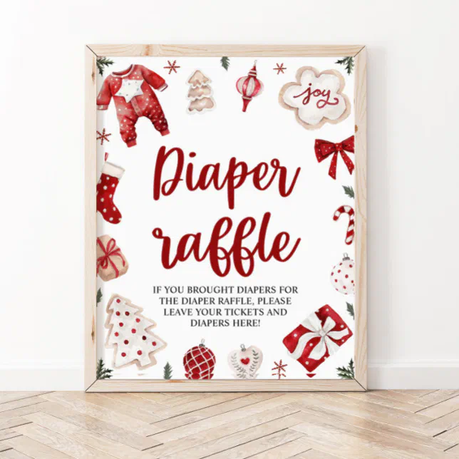 Winter Christmas Baby Shower Diaper Raffle Sign | Zazzle