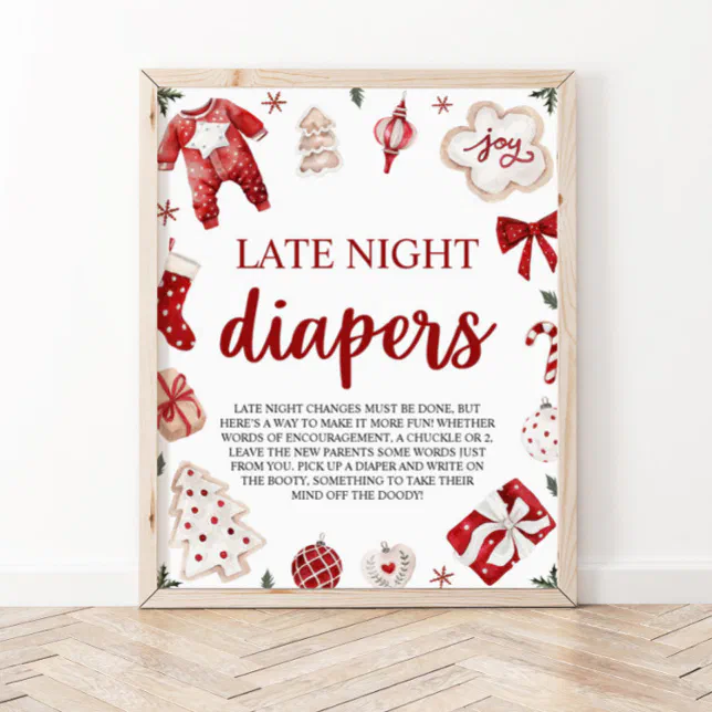 Winter Christmas Baby Shower Late Night Diapers Poster | Zazzle