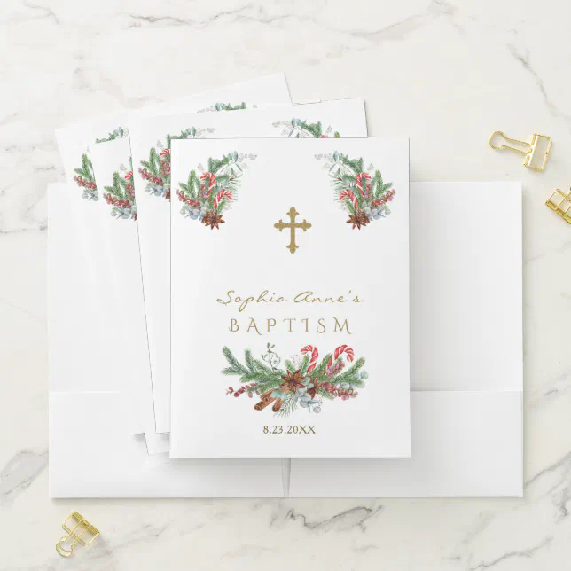 Winter Christmas Bouquet Baptism Photo Album Pocket Folder | Zazzle
