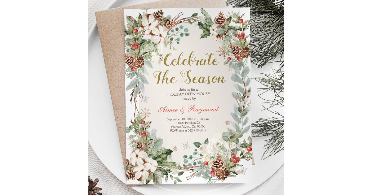 Winter Christmas Celebrate the season open house Invitation | Zazzle