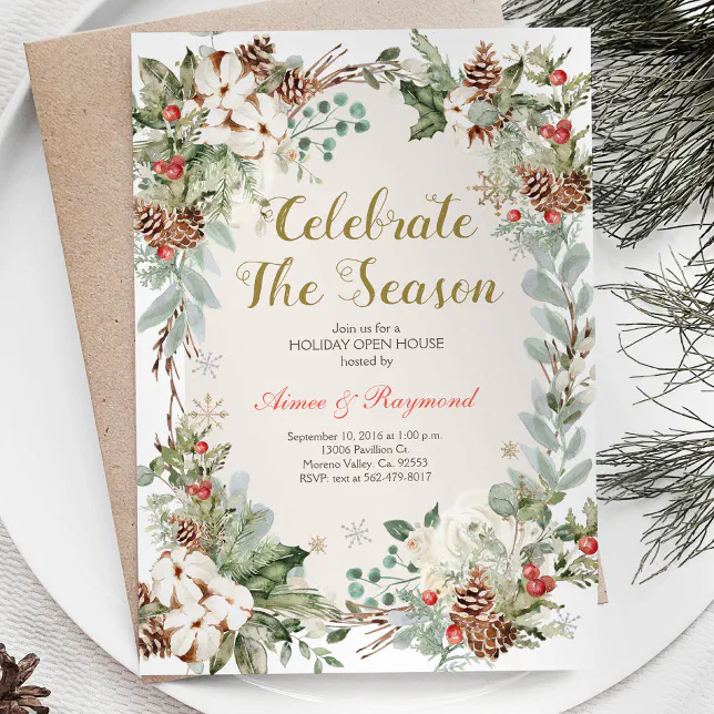 Winter Christmas Celebrate the season open house Invitation | Zazzle