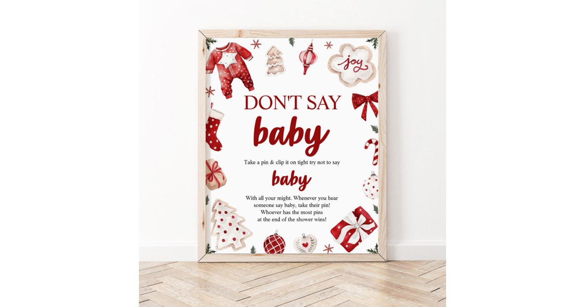 Winter Christmas Don't Say Baby Baby Shower Game Poster | Zazzle