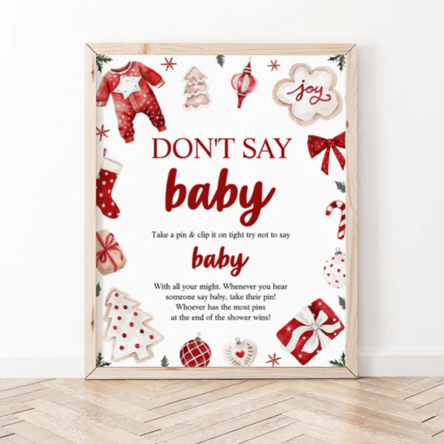 Winter Christmas Don't Say Baby Baby Shower Game Poster | Zazzle