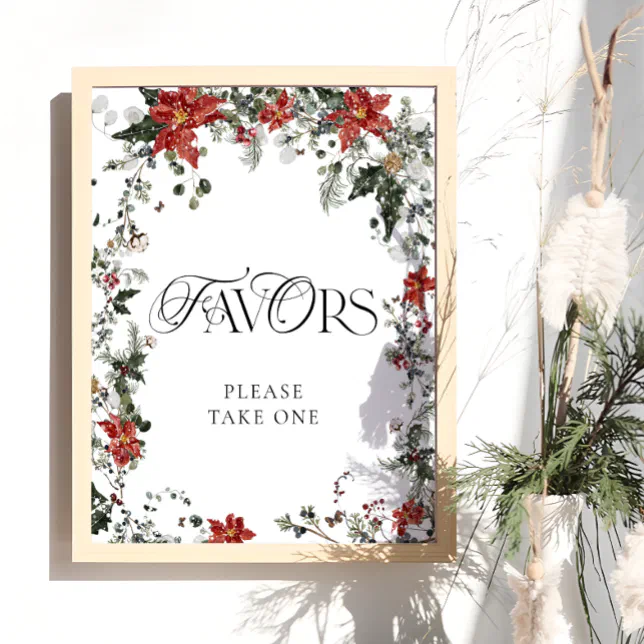 Winter Christmas Floral Favors Please Take One Poster | Zazzle