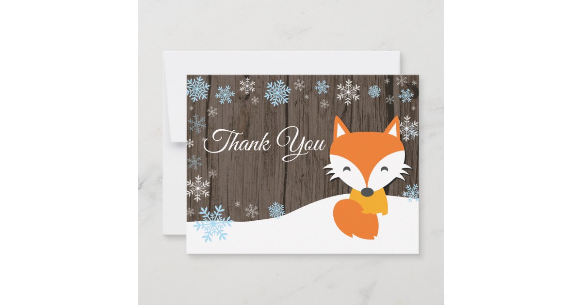 Winter Christmas Fox Blue Thank You Card | Zazzle