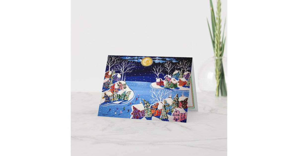 Winter Christmas Fun Folk Art Holiday Card | Zazzle