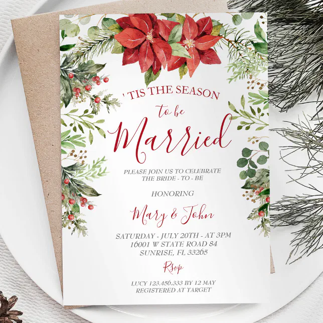 Winter Christmas Greenery Floral Wedding Invitation | Zazzle