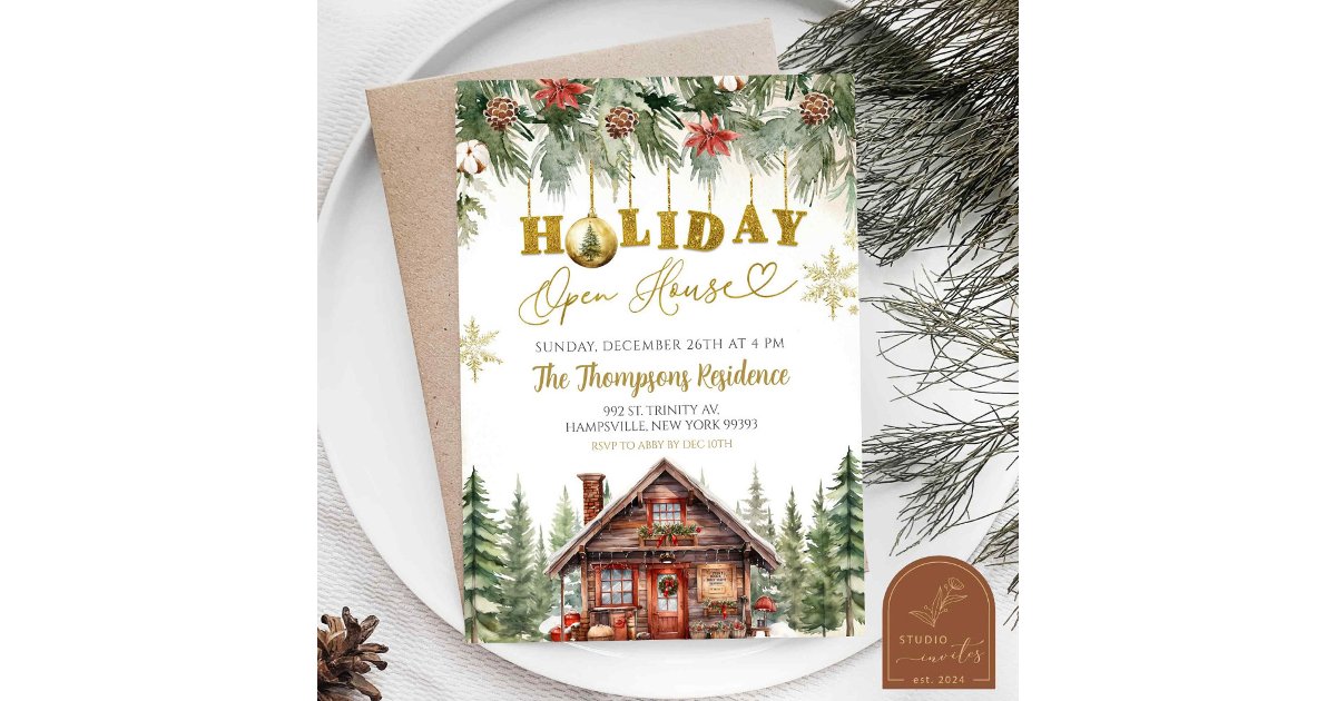 Winter Christmas Holiday Open House Party Invitation | Zazzle