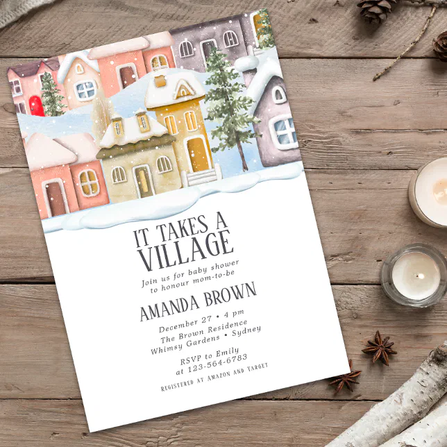 Winter Christmas It takes a Village Baby Shower Invitation | Zazzle
