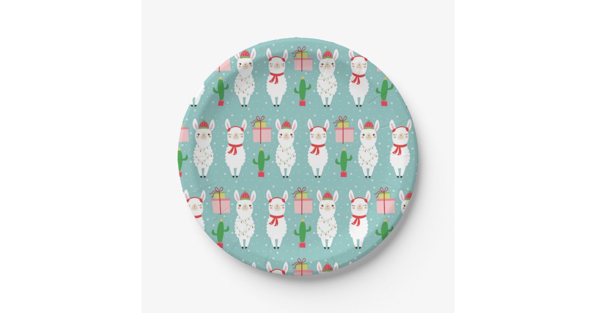 Winter Christmas Llamas | Holidays Paper Plates | Zazzle