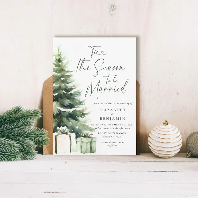 Winter Christmas Pine Tree Rustic Elegant Wedding Invitation | Zazzle