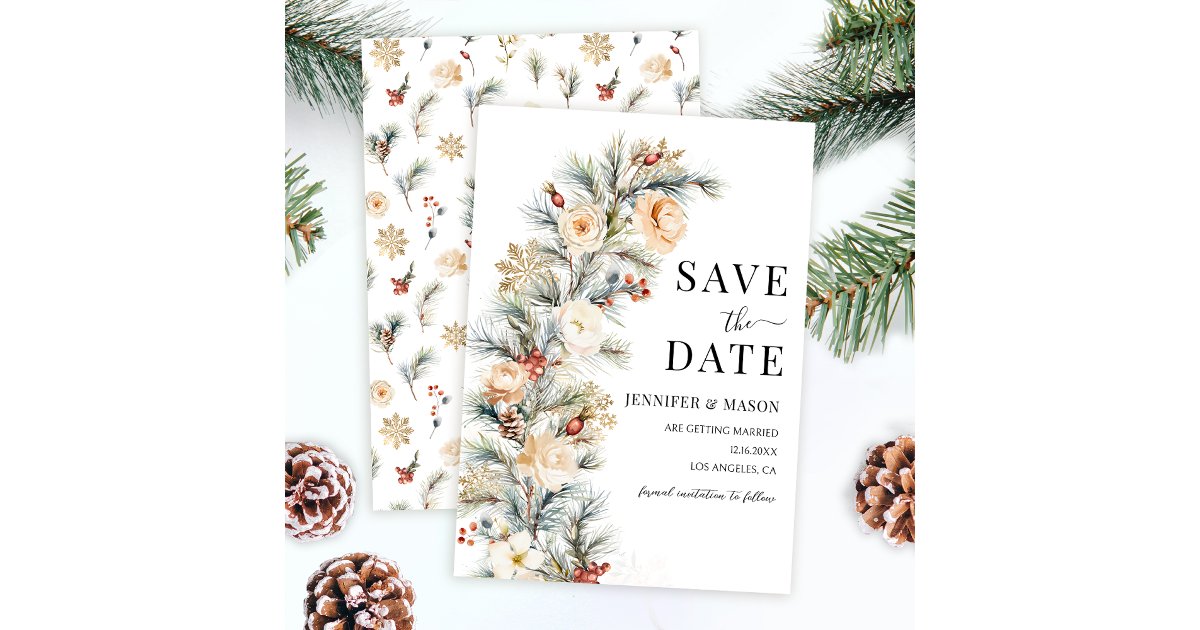 Winter Christmas Pine Tree Save The Date Invitation | Zazzle