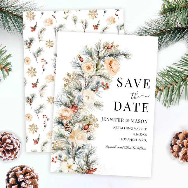 Winter Christmas Pine Tree Save The Date Invitation | Zazzle