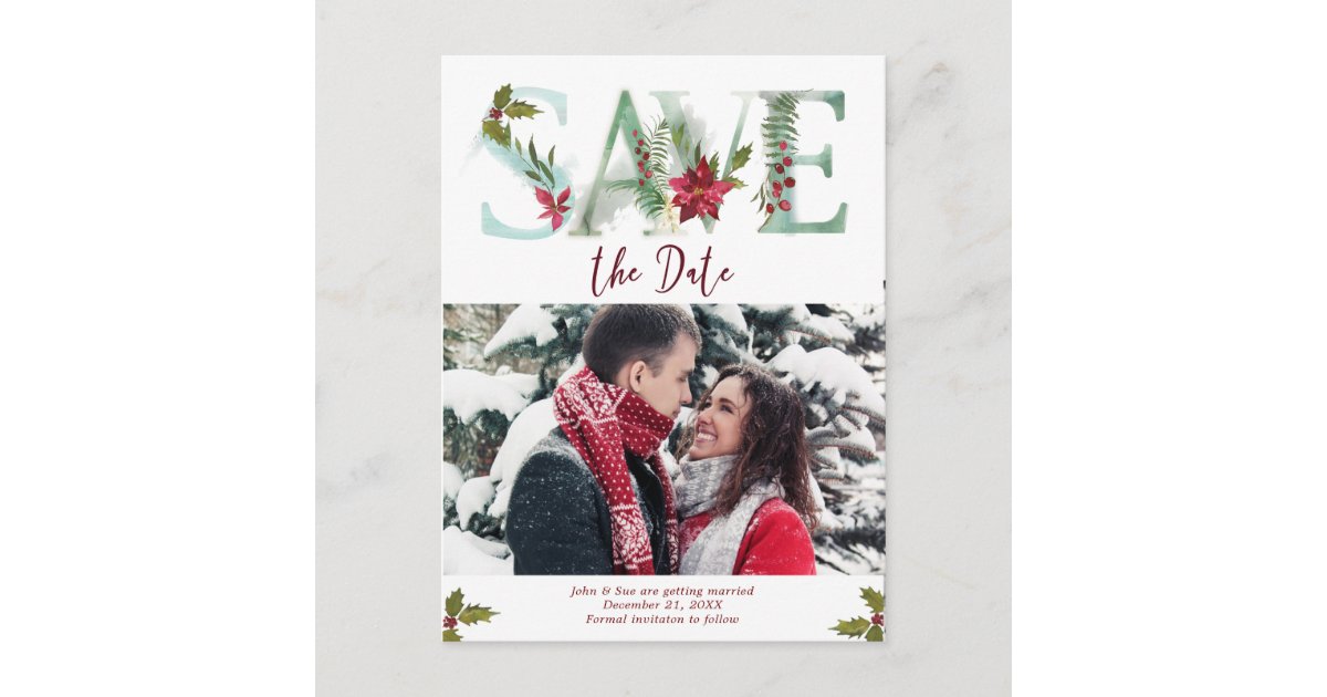winter christmas save the date photo postcard | Zazzle