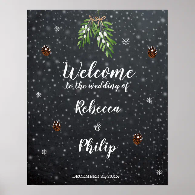 winter christmas snow welcome wedding sign | Zazzle