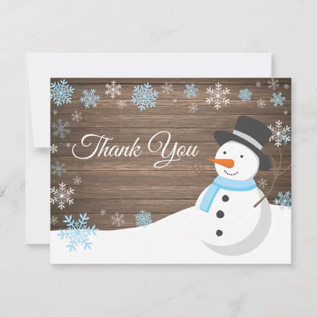 Winter Christmas Snowman Blue Thank You Card | Zazzle