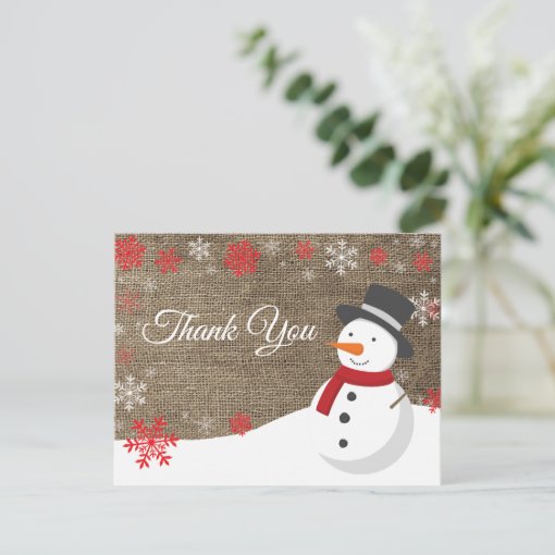 Winter Christmas Snowman Thank You Card | Zazzle