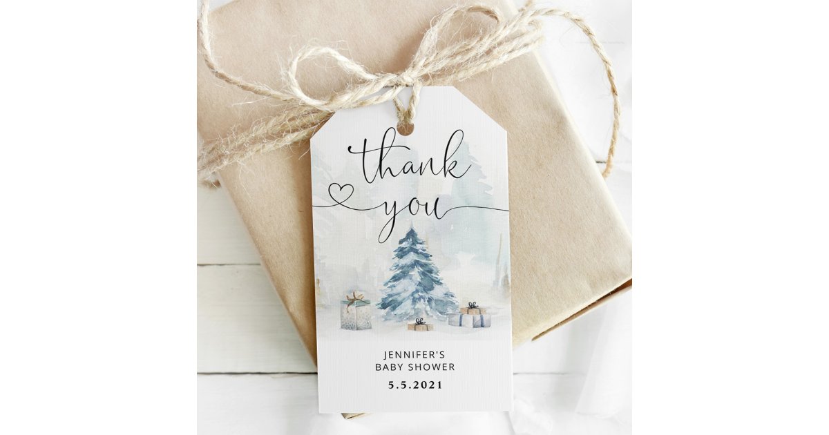 Winter Christmas tree baby shower thank you Gift Tags | Zazzle