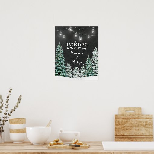 winter christmas trees welcome wedding sign | Zazzle