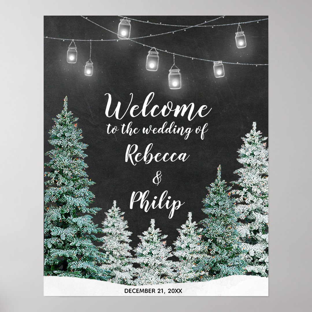 winter christmas trees welcome wedding sign | Zazzle