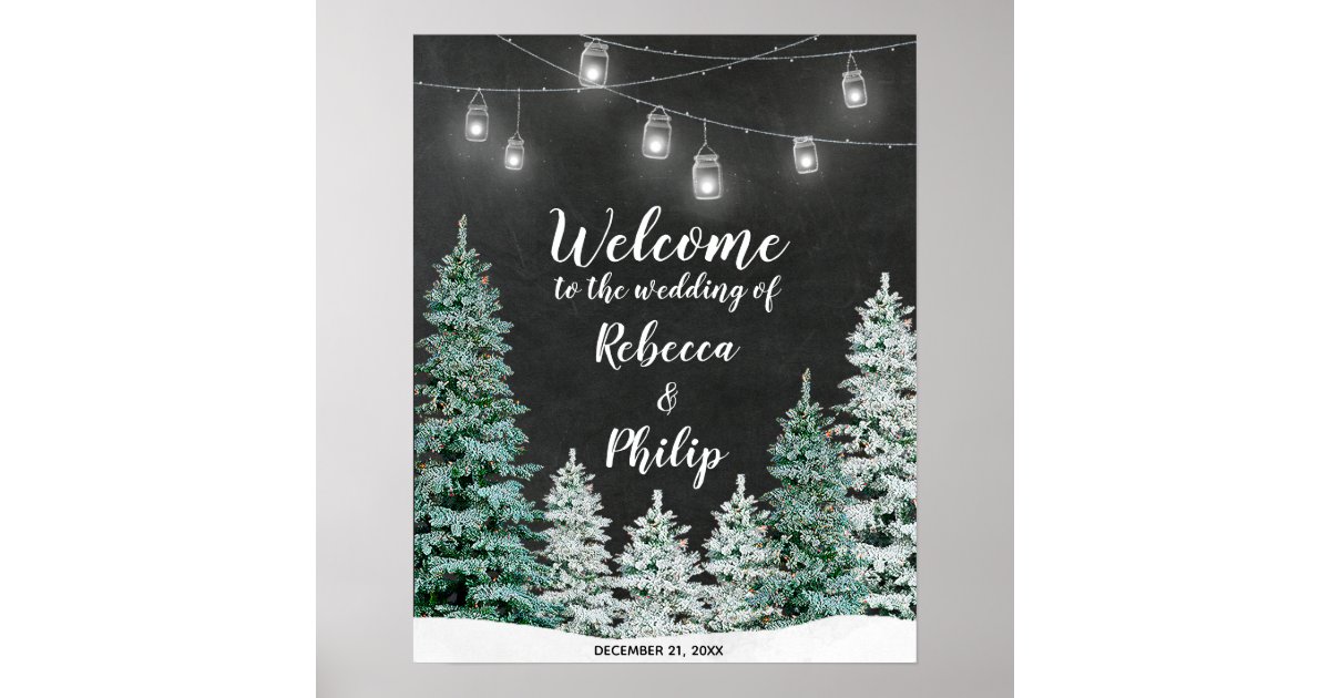 winter christmas trees welcome wedding sign | Zazzle