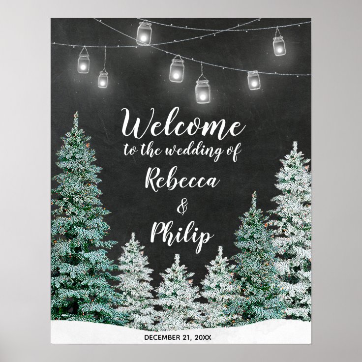 winter christmas trees welcome wedding sign | Zazzle