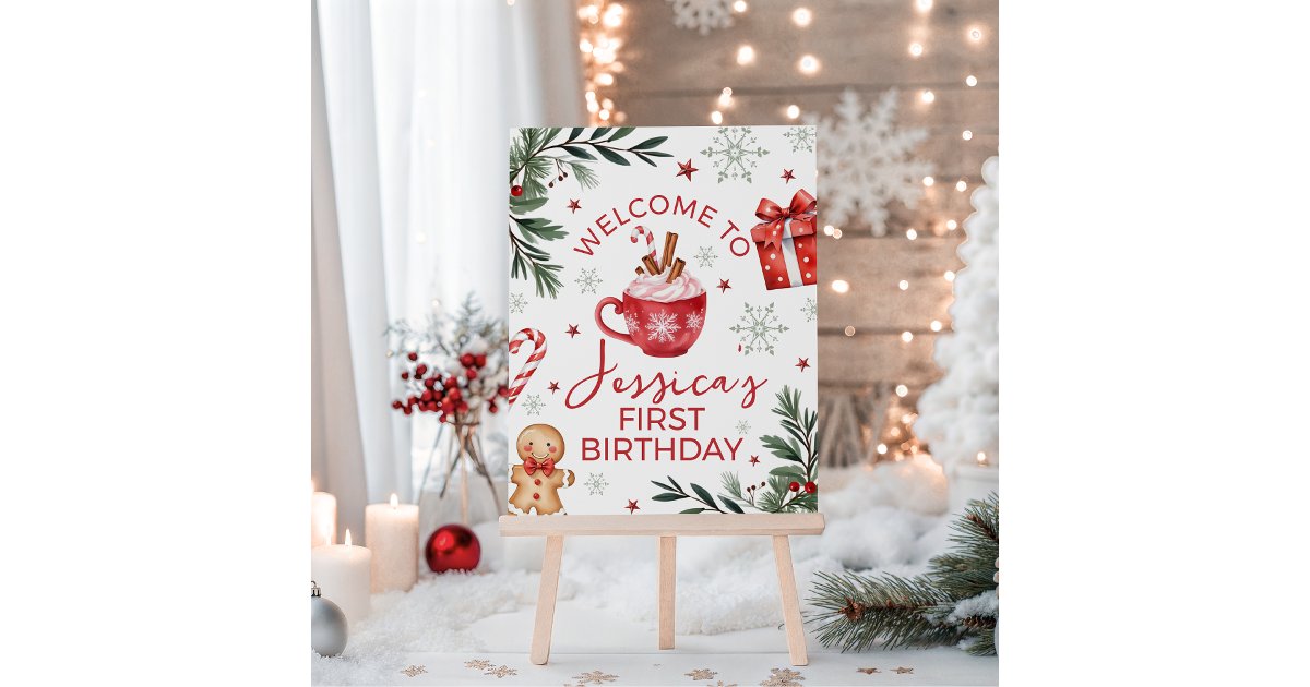 Winter Cocoa First Birthday Welcome Sign | Zazzle