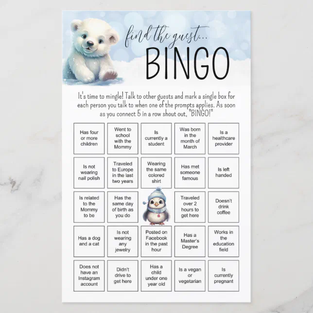 Winter Cold Outside Baby Bingo Baby Shower Game | Zazzle