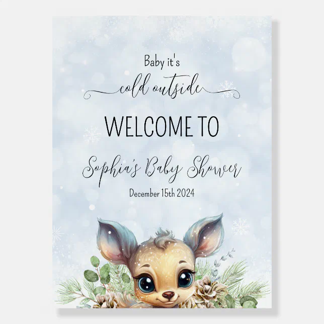 Winter Cold Outside Blue Baby Shower Welcome Sign | Zazzle