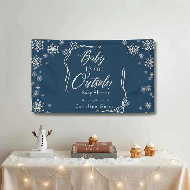 Winter Coquette Blue Baby it's cold Banner | Zazzle
