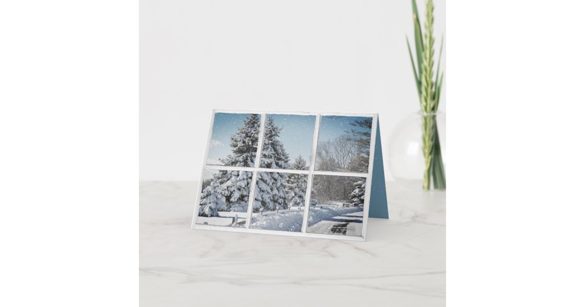 winter country scene in snowflake window card | Zazzle