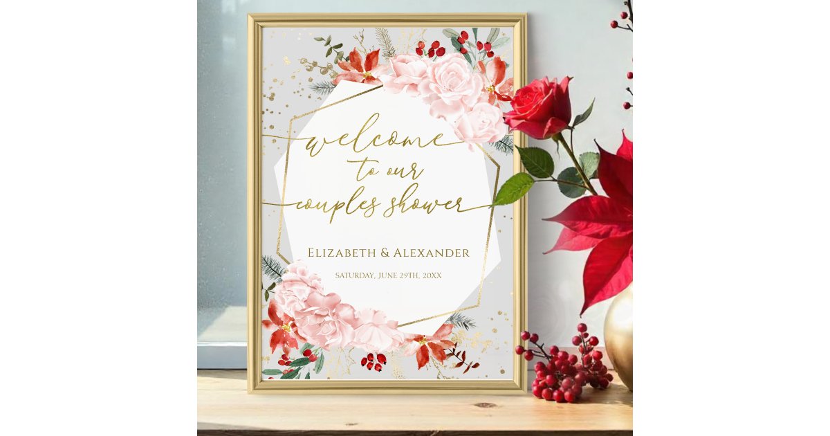 Winter Couples Shower Welcome Sign Gilded | Zazzle