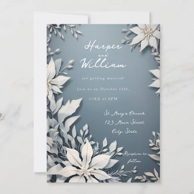 Winter crisp white and blue wedding invitation | Zazzle