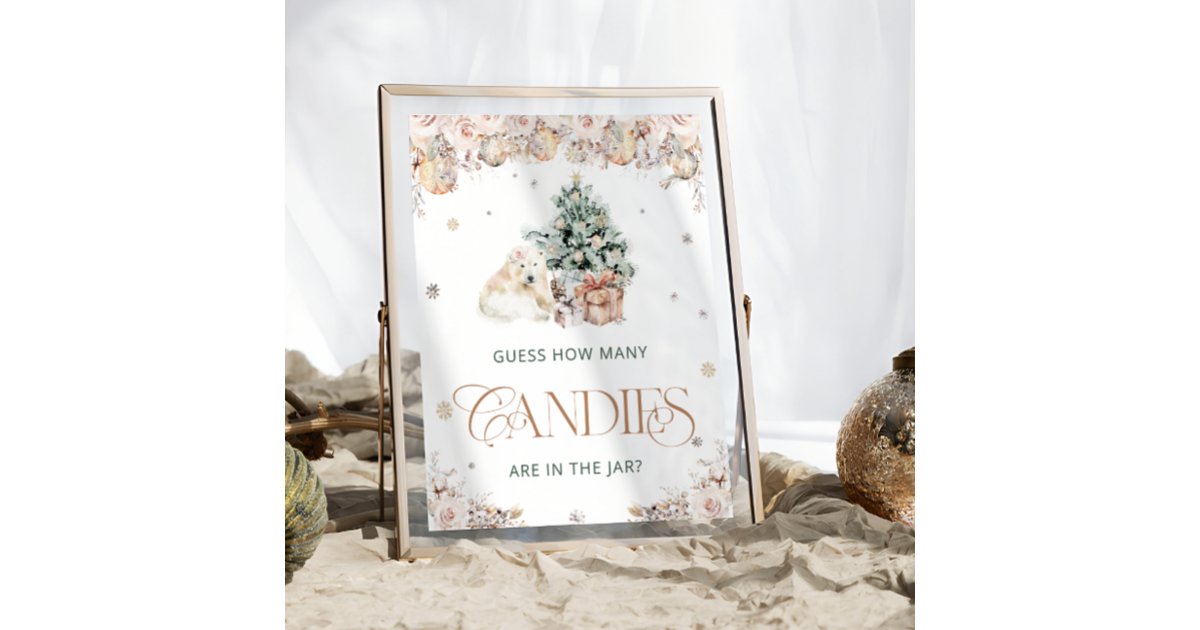 Winter Cute Polar Bear Guess How Many Candies Poster | Zazzle