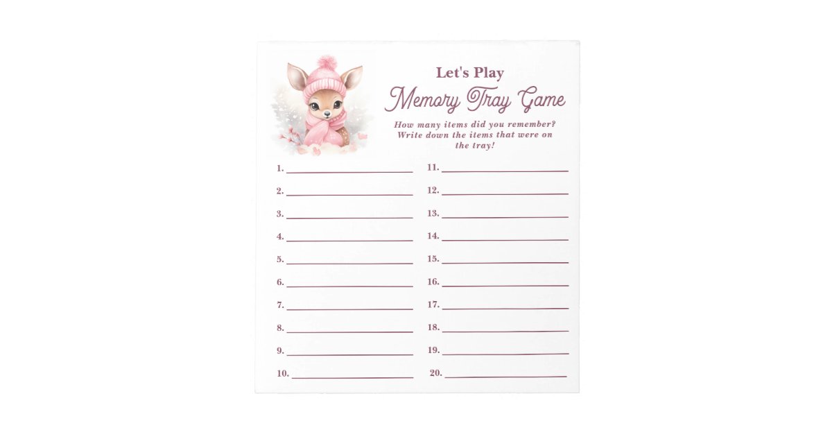 Winter Deer Girl Baby Shower Memory Tray Game Notepad | Zazzle