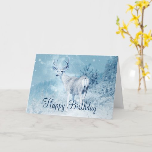 Winter Deer with Pine Trees Happy Birthday Card | Zazzle