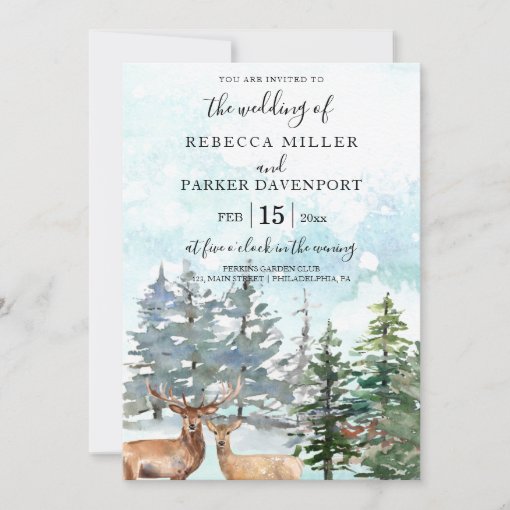 Winter deers in the forest snowy invitation | Zazzle