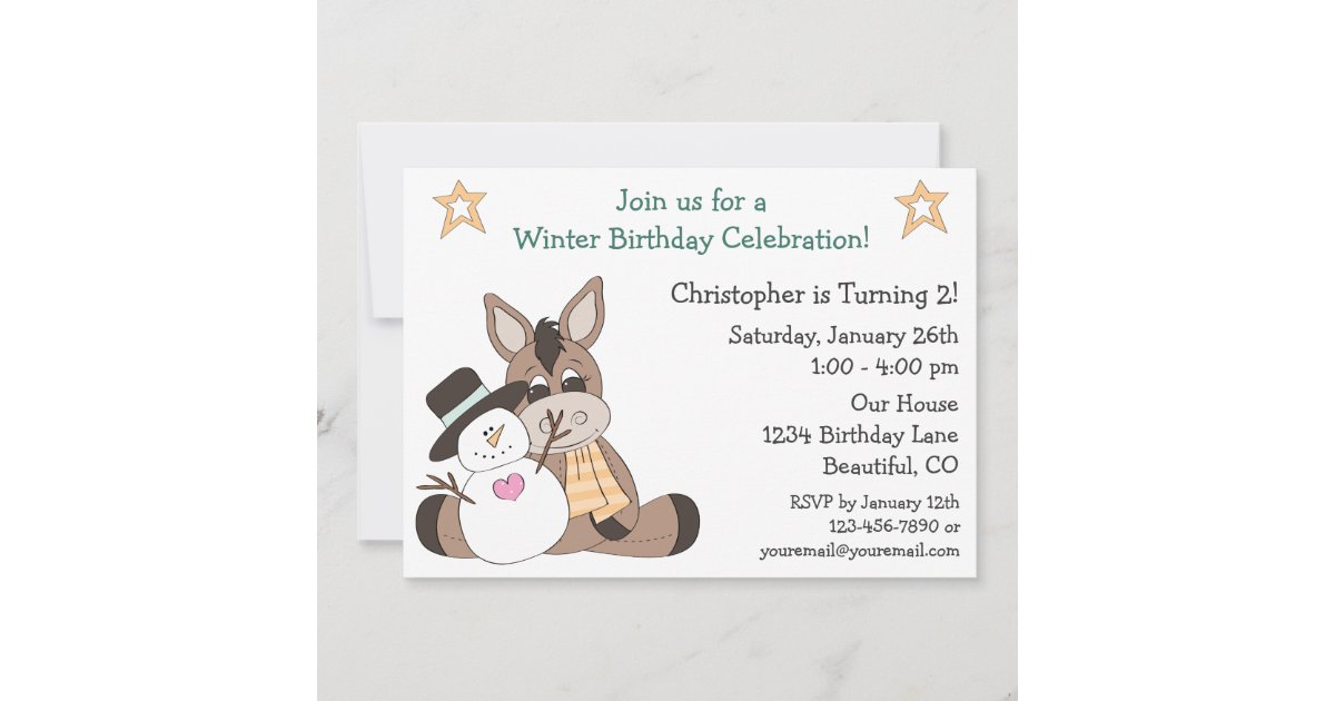 Winter Donkey Birthday Invitation for Boys | Zazzle