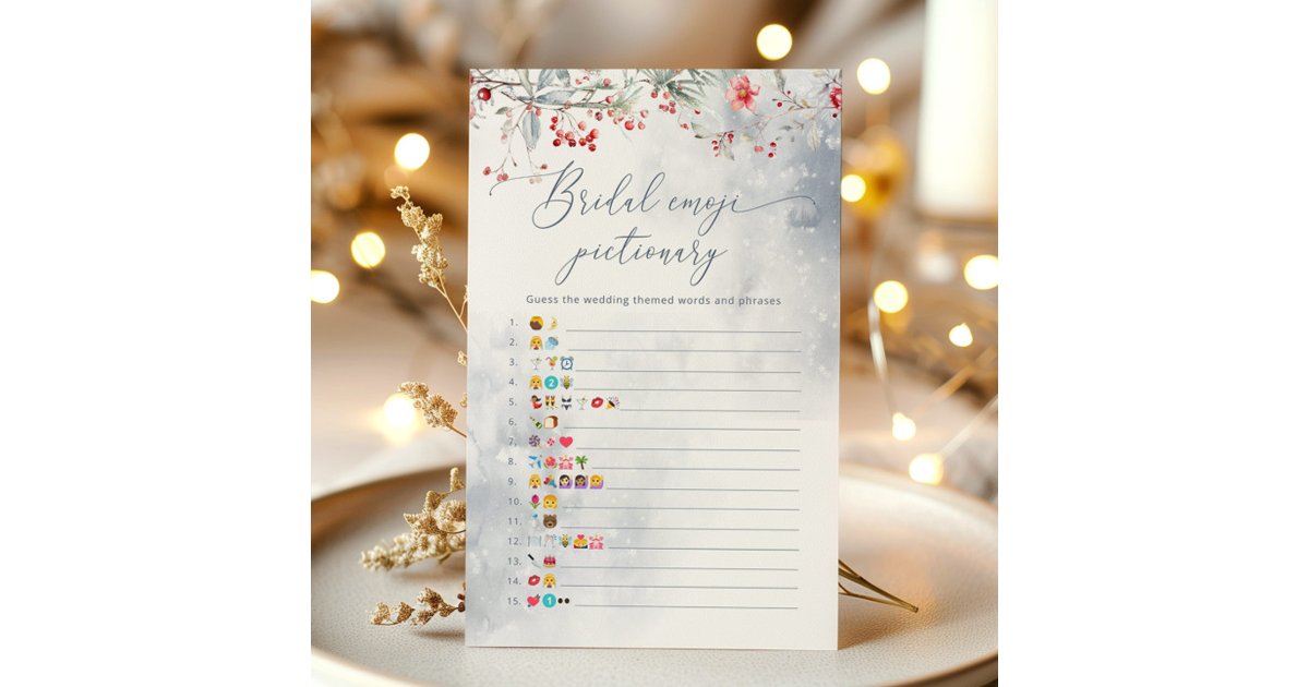 Winter dusty blue bridal shower emoji pictionary | Zazzle