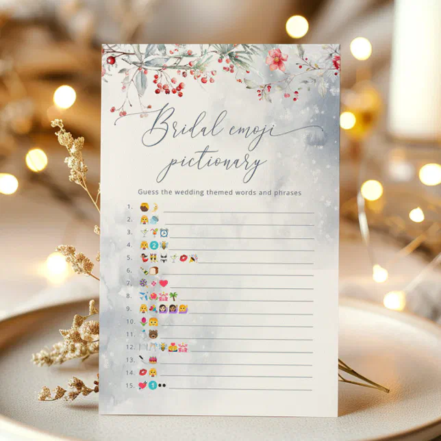 Winter dusty blue bridal shower emoji pictionary | Zazzle