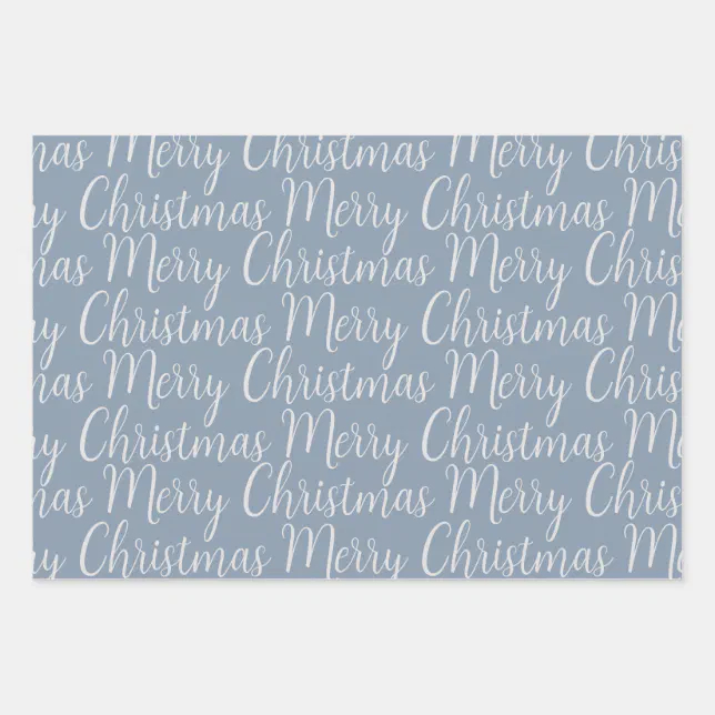 Winter Dusty Blue Christmas Script Holiday Wrapping Paper Sheets | Zazzle