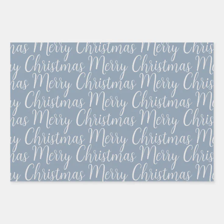 Winter Dusty Blue Christmas Script Holiday Wrapping Paper Sheets | Zazzle