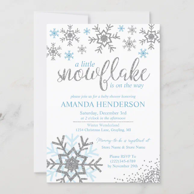Winter Dusty Blue Snowflake Baby Shower Invitation | Zazzle