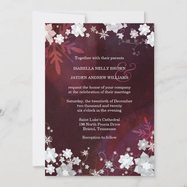 Winter Elegance Snow Flowers Wedding Invitation | Zazzle