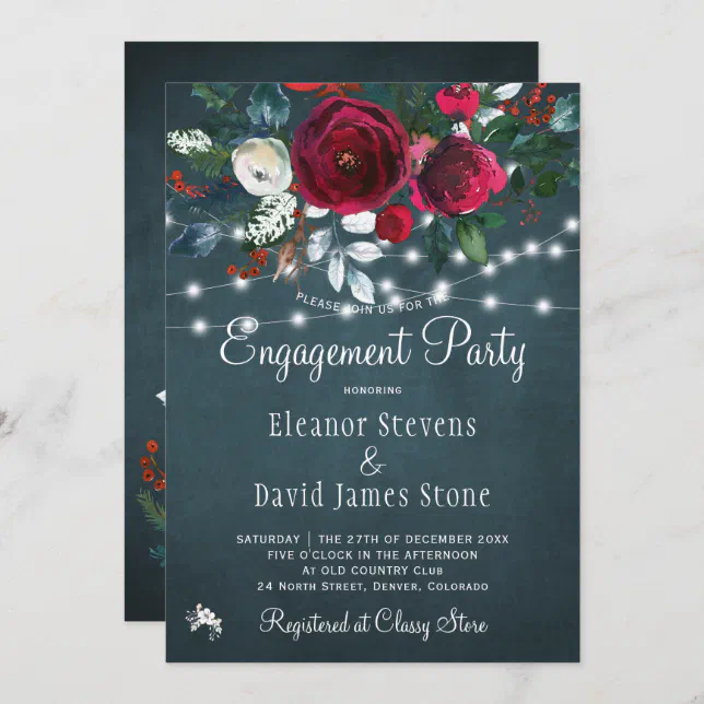 Winter elegant floral rustic engagement party invitation | Zazzle