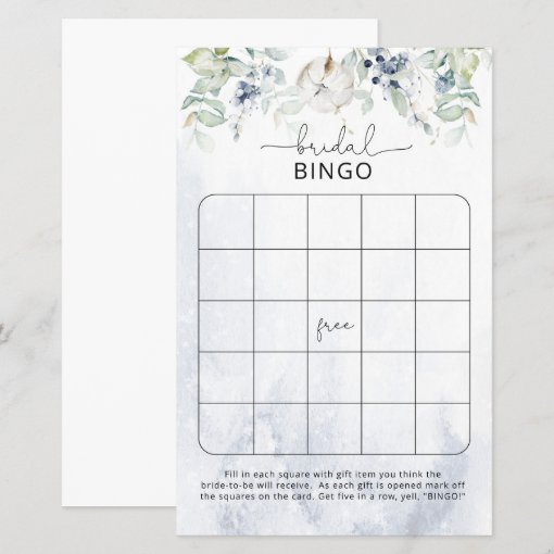 Winter eucalyptus bridal shower bingo game | Zazzle
