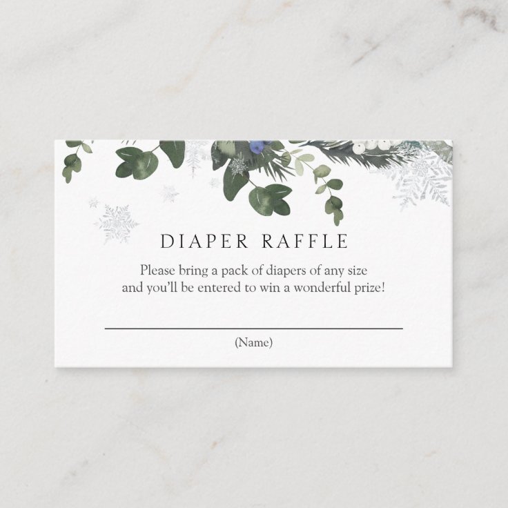 Winter Evergreen Blue Diaper Raffle Enclosure Card | Zazzle